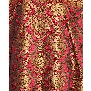 Damask Tapestry Chenille Fabric - Upholstery Fabric, 60" Width - Sold BTY (D.Red/Gold)