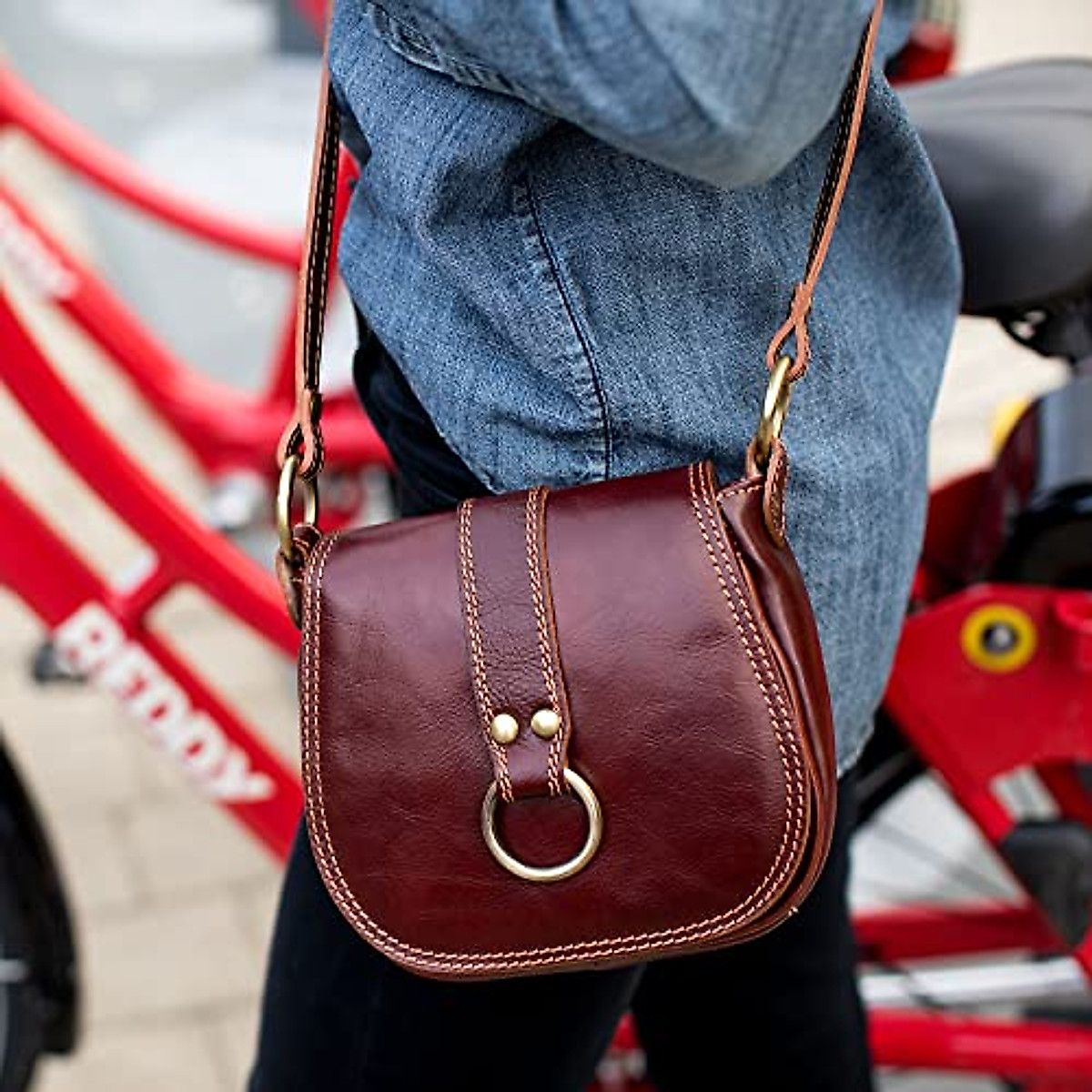 Floto Venezia Women's Saddle Bag Crossbody Shoulder Bag Handbag (Vecchio Brown)