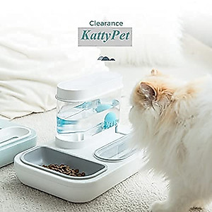 Kattypet Gravity Cat Water Dispenser and Food Bowl, Automatic Cat Water Bowl with Extra Food Feeder for Cats and Small Dogs, Purified Water Quality (Pearl White)