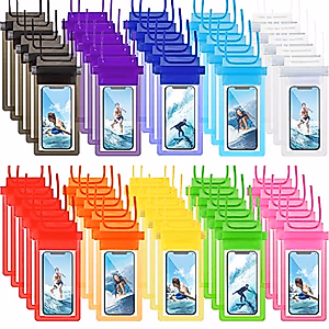 Flutesan 50 Pack Clear Waterproof Phone Pouch Universal Waterproof Phone Case Waterproof Pouch Dry Bag with Lanyard for Water Games Protect