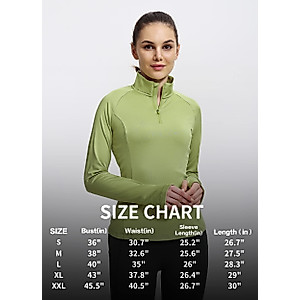 Hiverlay Women's Thermal Fleece Half Zip Thumbholes Long Sleeve Running Pullover Equestrian Shirt for Cold Weather Green XL