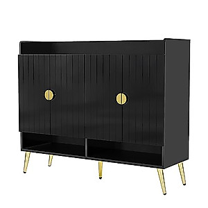 Bellemave Shoe Cabinet with Doors, 11-Tier Shoe Storage Cabinet with Adjustable Shelves, Modern Wooden Shoes Shoe Storage Organizer for Entryway, Living Room, Hallway（Black）