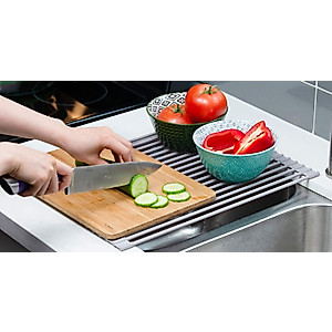 Surpahs Over The Sink Multipurpose Roll-Up Dish Drying Rack (Warm Gray, 17.5" x 13.1" - Small)