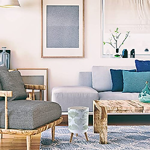 Small Trash Can with Lid Sage green ginkgo biloba leaves pale botanical seamless Floral Natural Waste Bin with Wood Legs Press Cover Wastebasket Round Garbage Bin for Kitchen Bathroom Bedroom Office