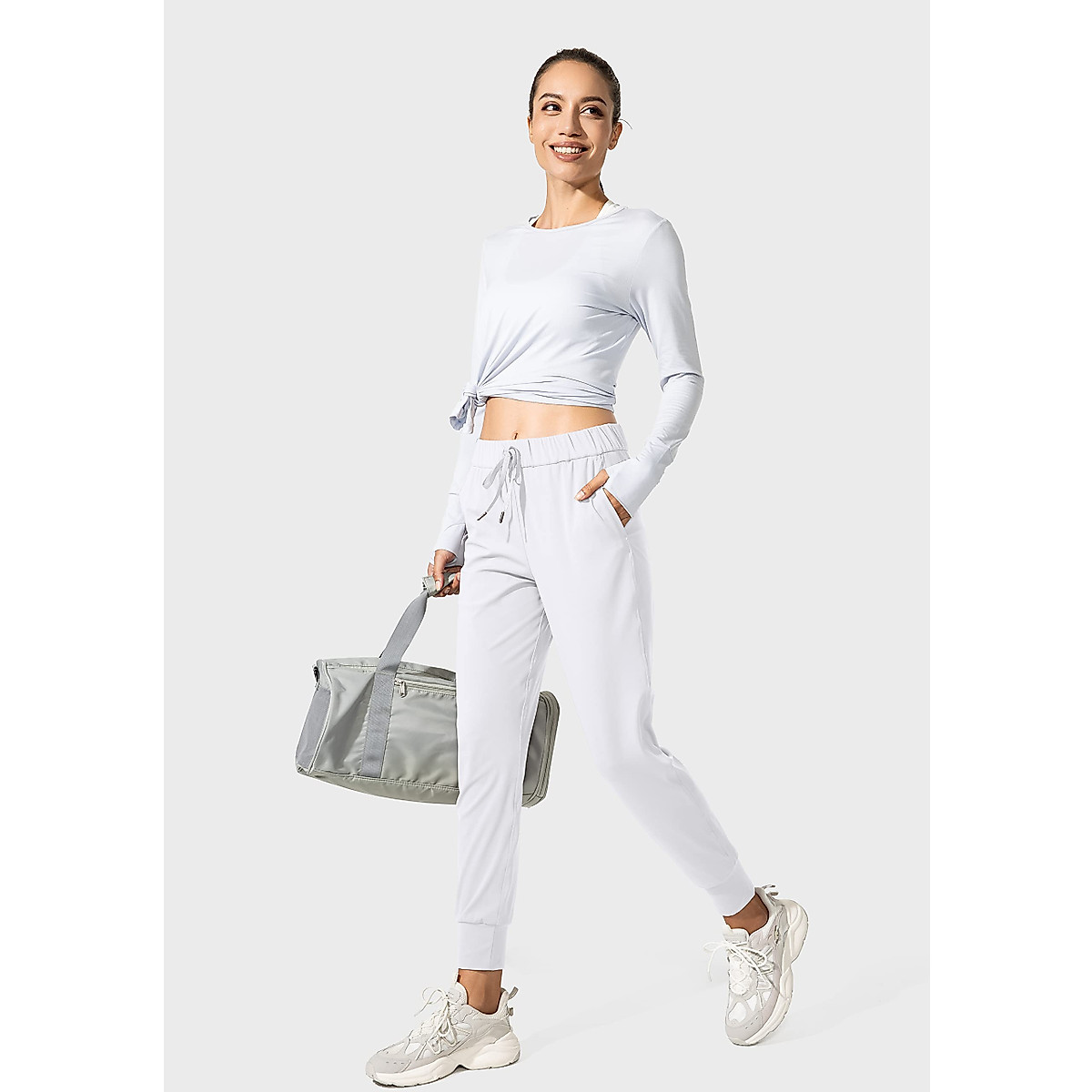 SANTINY Women's Joggers Pants Pockets Drawstring Running Sweatpants for Women Lounge Workout Jogging(White_L)