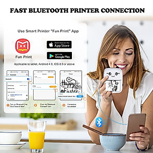 Mini Pocket Printer, Portable Thermal Printer with 3 Rolls Printing Paper for Android or iOS APP, Bluetooth Inkless Printer Gift for Kids, Friends, Used in Home, Office, Study, Work List Printing