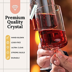 Square Wine Glasses Set of 4 – 14oz Crystal Wine Glasses – Elegant & Modern Long Stem Wine Glasses for White & Red Wine – Hand-Blown Lead-Free Large Wine Glass