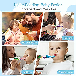 Morlike Baby Food Pouch Topper Silicone Spoons with Travel Cases, Squeeze Pouch Attachment Toppers for Travel and Feeding (6 Pack) - Not Include Squeeze Pouch