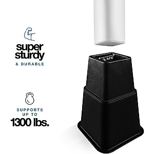 Adjustable Bed Risers - Stackable Bed Frame Risers for Elevation & Under-Bed Storage - Heavy-Duty Furniture Riser for Table, Couch, Desk, and Chair - Set of 4 Large & 4 Small Bed Lifts - Black Home It