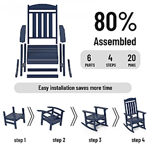 NAVINE Outdoor Rocking Chairs Set of 2, Oversized High Back Patio Rocking Chairs, All Weather Porch Rocking Chairs for Outside. Navy Blue
