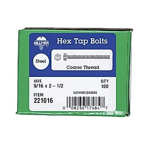 Hillman 5/16 in. Dia. x 2-1/2 in. L Zinc Plated Steel Hex Tap Bolt 100 pk