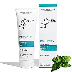Better & Better Immunity Toothpaste with Vitamin C, E & Zinc | Fluoride Free, SLS Free Toothpaste 1CT | Freshens Bad Breath | Natural, Vegan, Whitening Toothpaste for Immune Support with Organic Mints