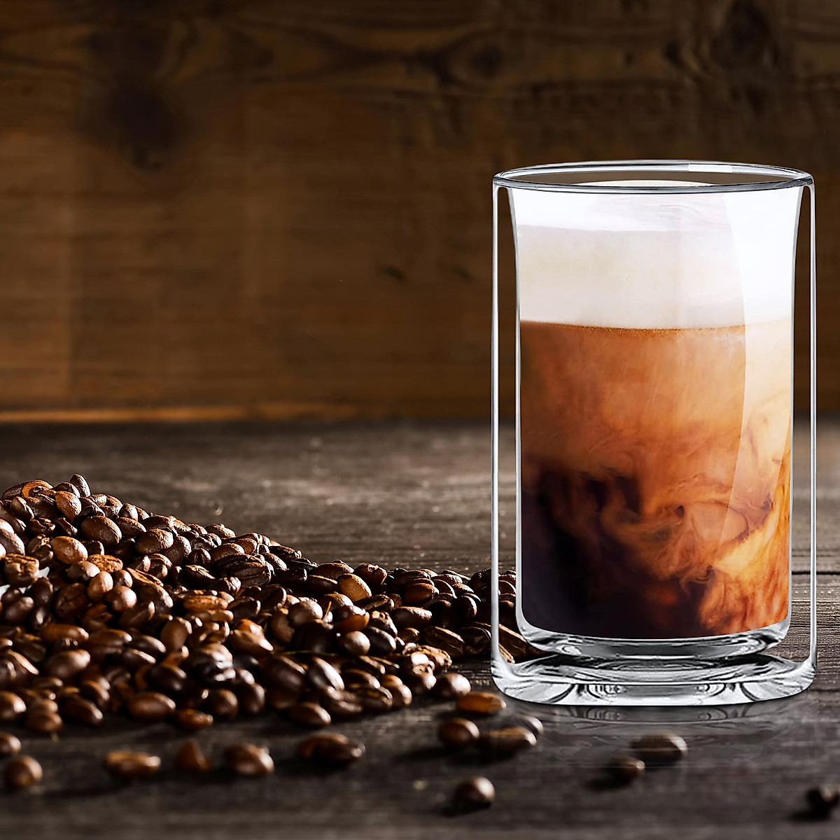 Sun's Tea 13oz Ultra Clear Strong Double Wall Thermal Insulated Highball Drinking Glasses for Beer, Coffee, Juice, Smoothie, Mojito, Soda, Milk and Mixed Beverages, Set of 2 (real glass, not-plastic)