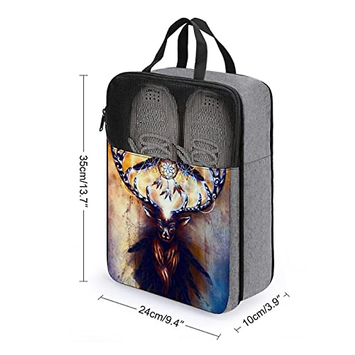 Frcavbin Deer with Dream Catcher Feathers Travel Shoe Bag Shoes Carrier with Handle and Zipper Foldable Shoe Puches Organizer for Home storage School starts
