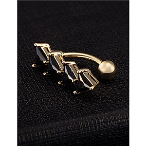 Reverse Belly Button Ring - Surgical Steel CZ Pave Navel Rings 18k Gold Plated for Women/Men - Top Down Belly Piercing Jewelry