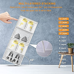 ZEXDOK Shoe Boxes Clear Plastic Stackable, 6 Pack Shoe Storage Boxes for Closet Small Space, Foldable Sneaker Storage Boxes, Under Bed Shoe Storage Containers for Entryway, Closet Floor, Drop Front