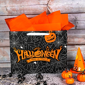 Loveinside Halloween Medium Gift Bags with Tissue Paper and Tag for Holiday, Party - 13" x 5" x 10", 1 Pcs - Black