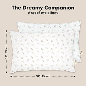 KeaBabies 2-Pack Toddler Pillow 13x18 - Soft Organic Cotton Kids Travel Bed Pillows for Sleeping, School, Nap, Machine Washable, Toddlers 2 to 5, Pillowcase Sold Separately (Excavator)