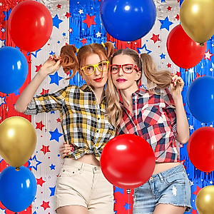Red Blue Gold Balloon Garland Arch Kit - Royal Blue and Red Balloons Metallic Gold Balloons for Super Boys Hero Birthday Wedding Anniversary Engagement Graduation Party Decorations