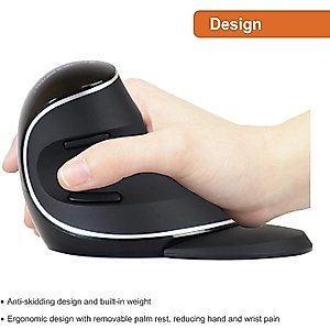 J-Tech Digital Wireless Ergonomic Vertical USB Mouse with Adjustable Sensitivity (600/1000/1600 DPI), Scroll Endurance, Removable Palm Rest & Thumb Buttons [V628P]