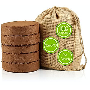 Expanding Organic Fiber Soil, Amazing Potting Soil for Indoor Plants & Herbs. Soil Discs Made from Coco Coir. Comes in Reusable Jute Bag.