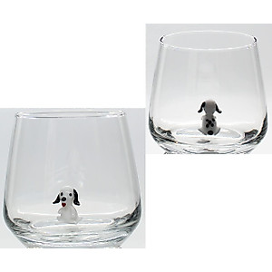 HeguSun Drinking Glass With Figurine Inside, Handmade Murano Glass Figures inside Stemless Glass for Wine, Cold Drinks and Beverages, 12 oz (Dalmatian)