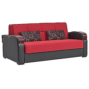 Sweethome Stores 74" Pull Bed with Storage, Firm, Fabric, 650 lbs Capacity, Sleeper Sofa, Futon for Living Room or Home Office Convertible Couch, DormirClack Sofabed, Red