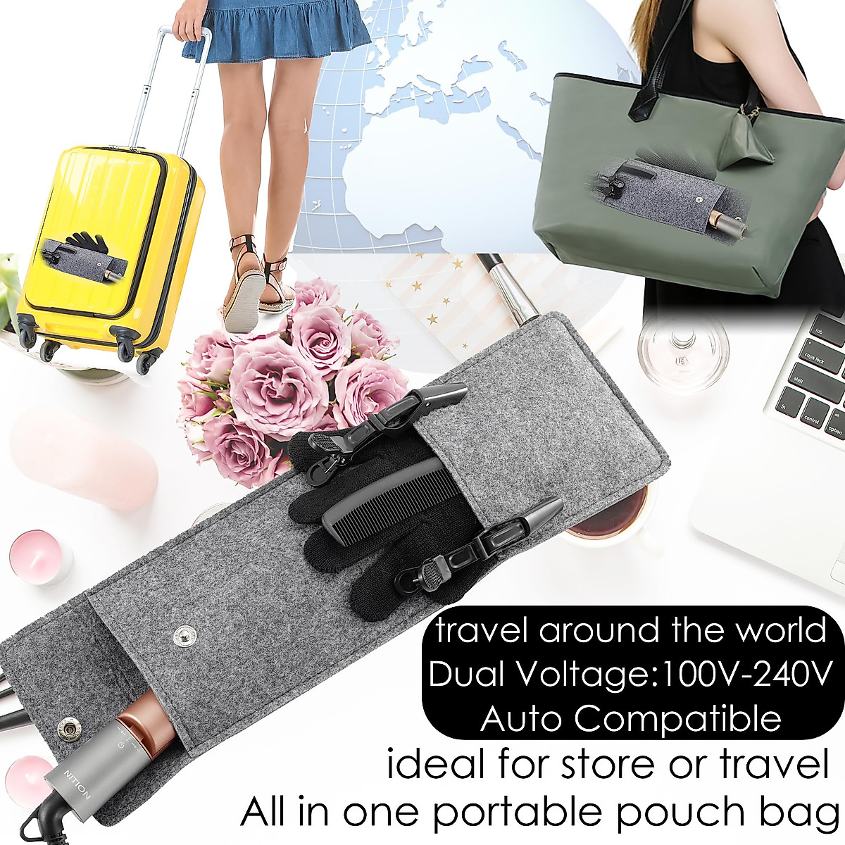 NITION Ceramic Tourmaline Flat Iron for Hair LCD 1" Hair Straighteners MCH Fast Heating UP Healthy Smooth Straightening Styling Tools with Travel Pouch Bag. 265-450°F Adjustable 6 Temperatures Levels