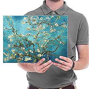 Wieco Art Almond Blossom Modern Framed Floral Giclee Canvas Prints By Van Gogh Famous Oil Paintings Reproduction Flowers Pictures on Canvas Wall Art Ready to Hang for Bedroom Home Decorations