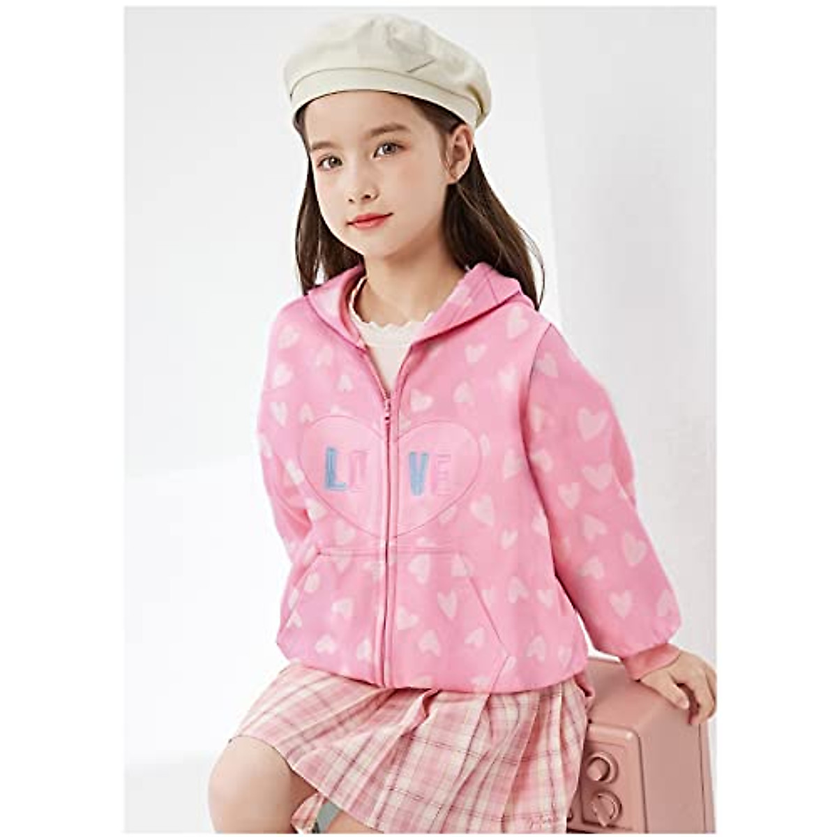 Little Hand Toddler Girls Hoodie Love Heart Valentine's Day Sweatshirts Long Sleeve Hooded Shirts for Kids 5t