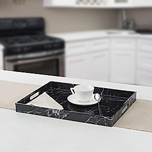 HDS Serving Tray Trading 18 x 13 Coffee Tray Faux Marble, Black