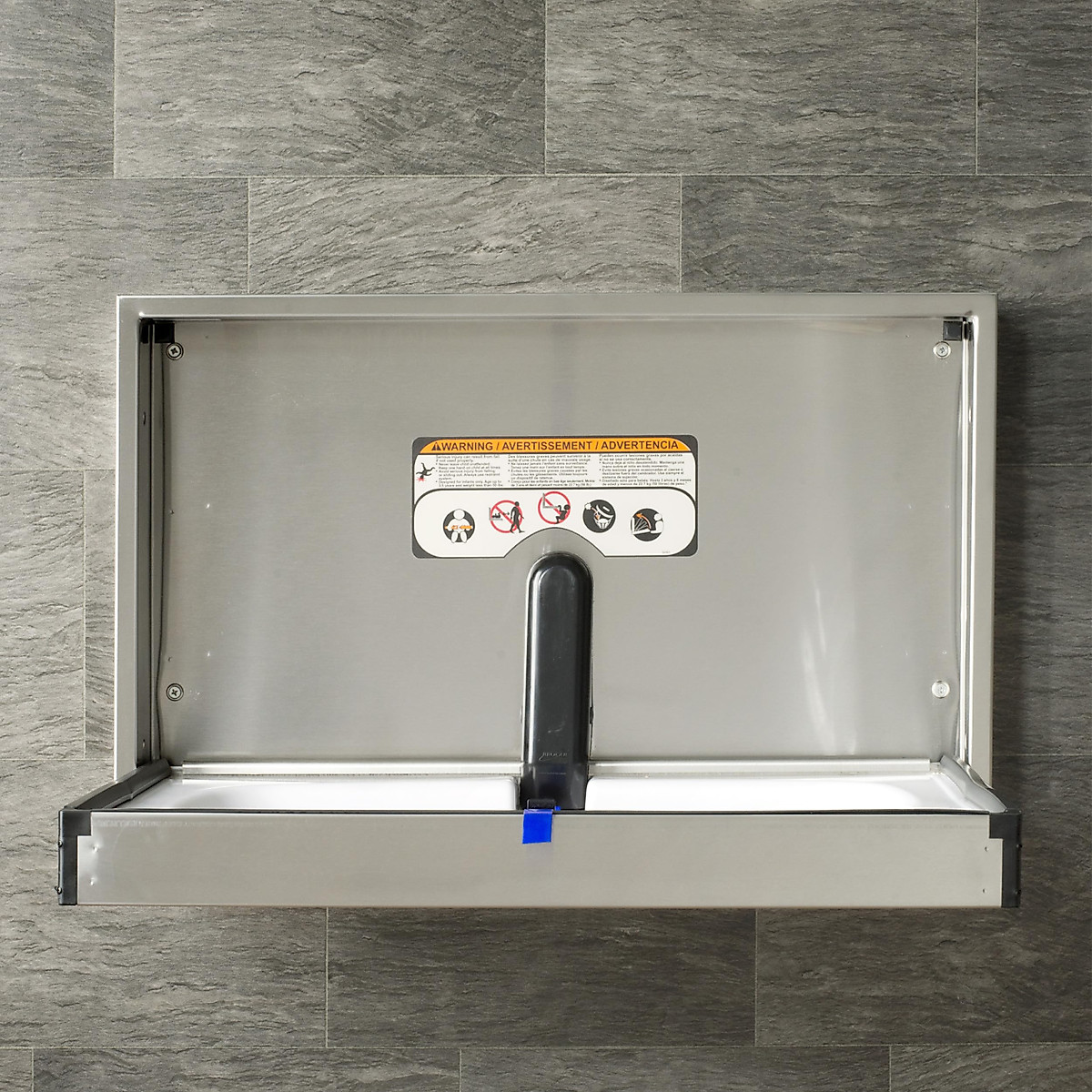 Foundations 100SS-R Premier Stainless Steel Horizontal Baby Diaper Changing Station with Recessed Mount, Heavy Duty Steel Hinges, One Handed Adjustable Safety Belt