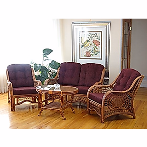 Malibu Lounge Loveseat Sofa Natural Rattan Wicker Handmade Design with Dark Brown Cushions, Colonial