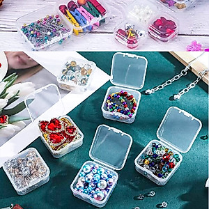 KEWAYO 12 Packs Small Clear Plastic Beads Storage Containers Box with Hinged Lid for Storage of Small Items, Crafts, Jewelry, Hardware (2.1 x 2.1 x 0.8 Inches)