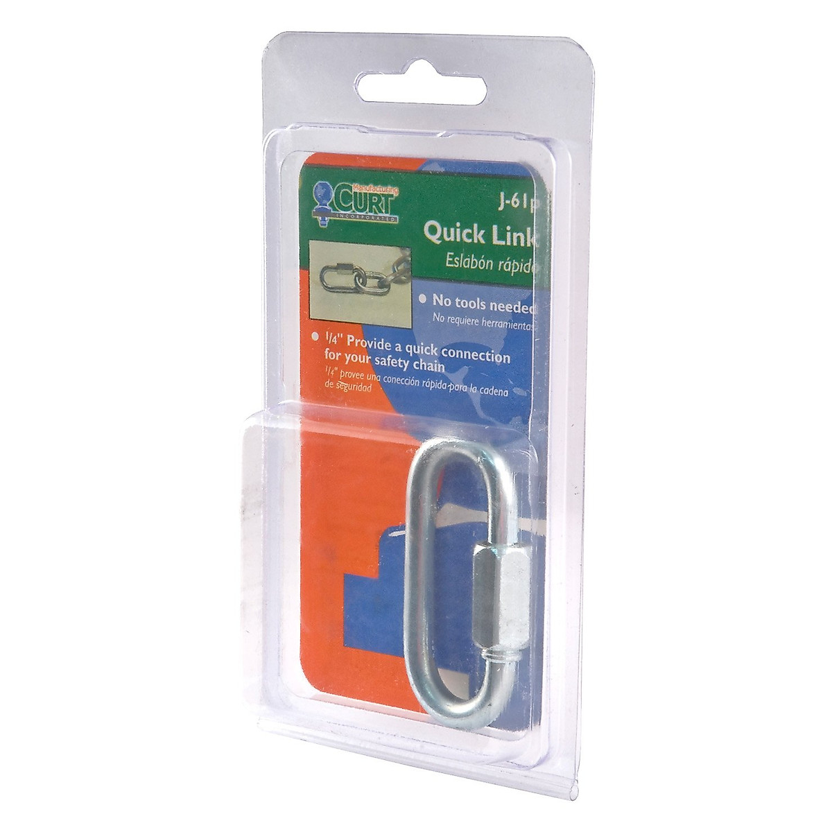 CURT 82611 Threaded Quick Link Trailer Safety Chain Hook Carabiner Clip, 1/4-Inch Diameter, 4,400 lbs Break Strength