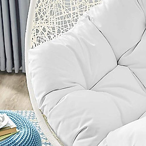 Modway Hide Wicker Rattan Outdoor Patio Porch Lounge Egg Swing Chair Set with Stand in White