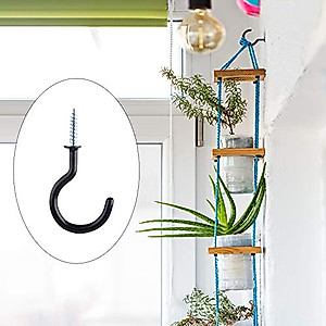 ASTARON 70 Pcs Mutli-Size Vinyl Coated Cup Hooks Metal Screw-in Hooks for Hanging Coffee Cup Plants , Black