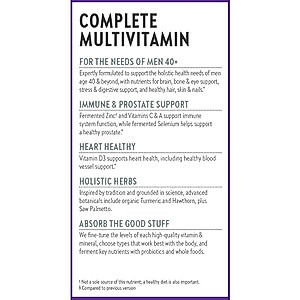 New Chapter Men's Multivitamin 40 plus for Energy, Heart, Prostate + Immune Support with Fermented Nutrients - Every Man's One Daily 40+, Made with Organic Vegetables & Herbs, Non-GMO - 96 ct