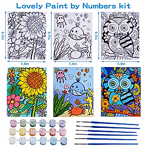 3 Pack Paint by Numbers for Kids Ages 8-12, 10*8"Color by Number for Kids Framed Canvas with 18 Acrylic Paint Pots and 6 Brushes, Kids'paint by number, Arts and Crafts Art Supplies for Kids 9-12