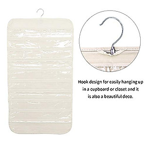 SZFY Hanging Jewelry Organizer, Wardrobe Necklaces Bracelets Earrings Accessories Organizer, 80 Pocket Organizer for Holding Jewelries - Beige