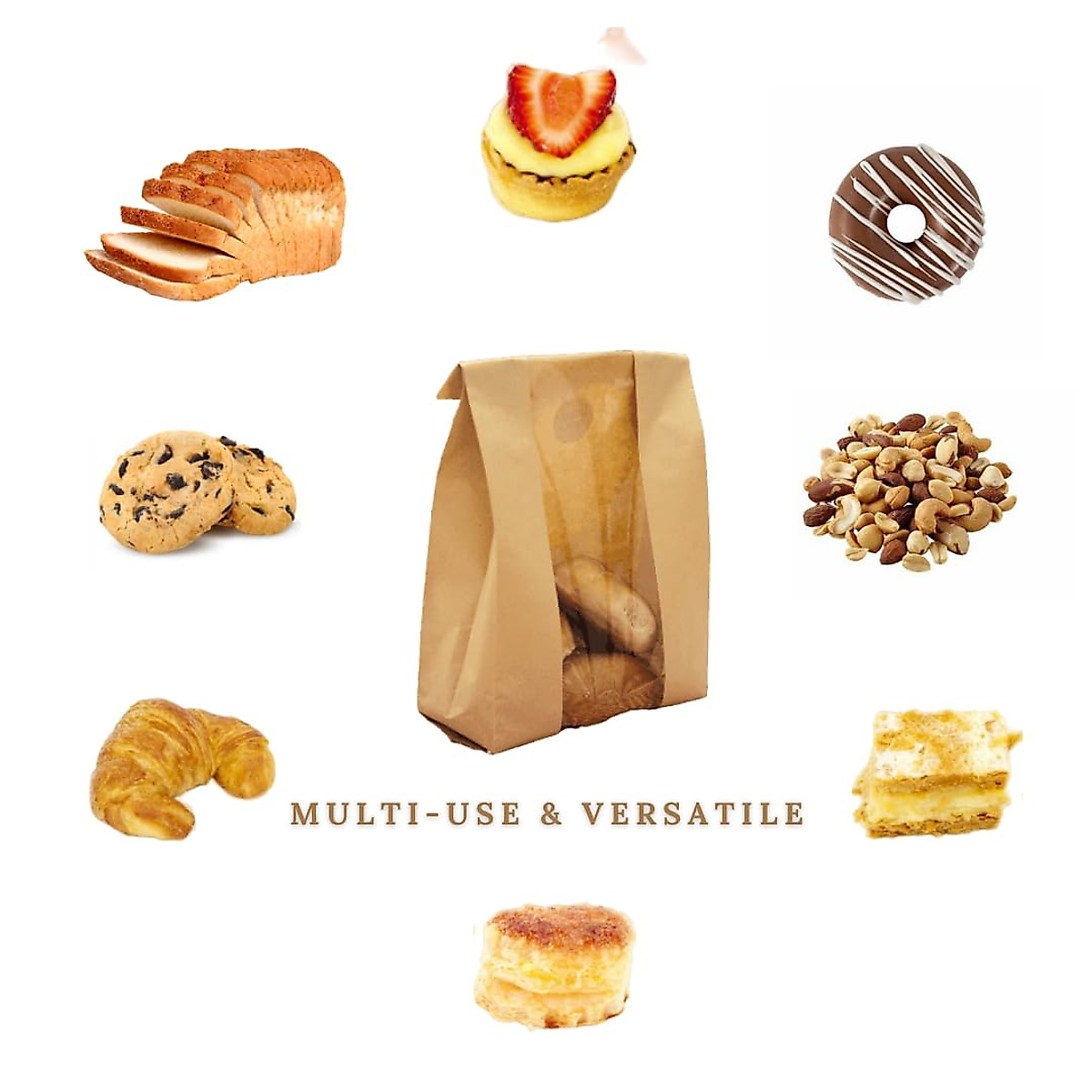 50 Large Paper Bread Bags Homemade Bread Sourdough Bread Bags Paper Biodegradable Pastry Bakery Bag with Window for Freshness and Safety - Baked Food Storage Label Seal Sticker