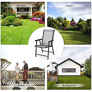 S AFSTAR Safstar Patio Chairs, Outdoor Foldable Sling Chairs with Armrests for Lawn Garden Backyard Poolside Porch, Folding Outdoor Chairs (Set of 2, Gray)