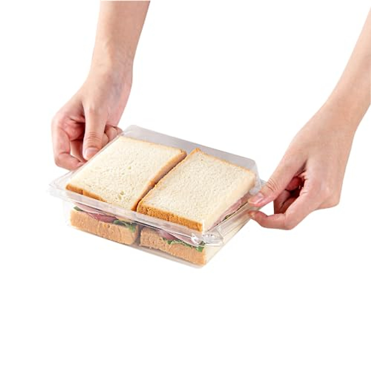 Restaurantware Tamper Tek 6.8 x 5.7 x 1.7 Inch Rectangle Take Out Containers 100 Durable Sandwich To-Go Containers - Tamper-Evident Freezable Clear Plastic Sandwich Containers With Hinged Lids