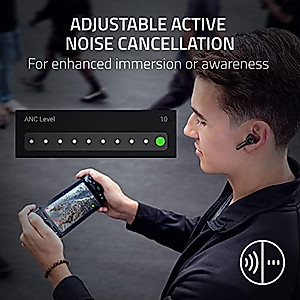 Razer New Hammerhead Pro HyperSpeed Wireless Gaming Earbuds for PC, Playstation, Switch, Mobile: Adjustable ANC - Fast Wireless Charging Case - 30 Hr Battery - Bluetooth 5.3 - Chroma RGB - Black