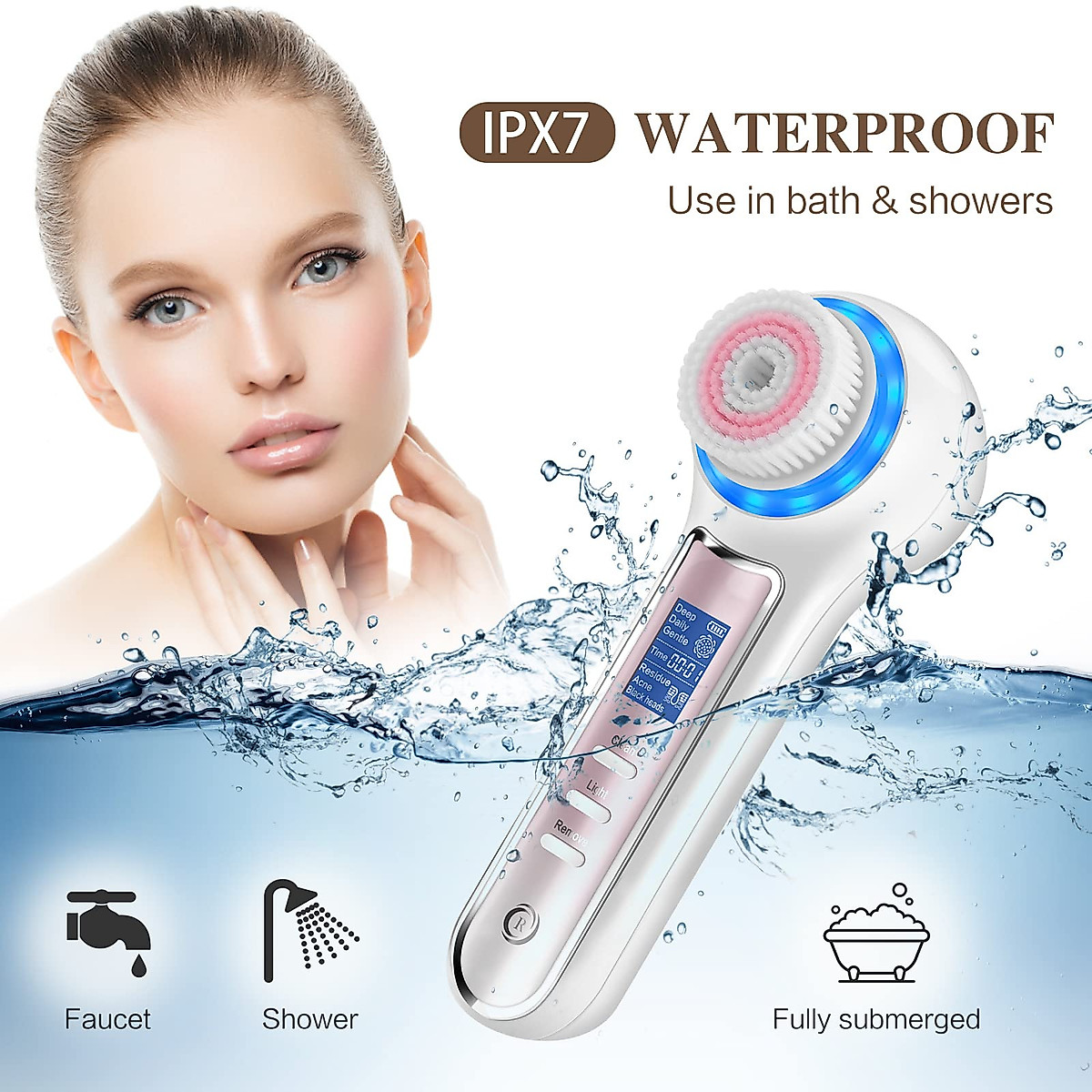 Facial Cleansing Brush Rechargeable,Blackhead Remover Vacuum Tool,IPX7 Waterproof 3 in 1 Face Scrubber for Exfoliating, Massaging and Deep Pore Cleansing