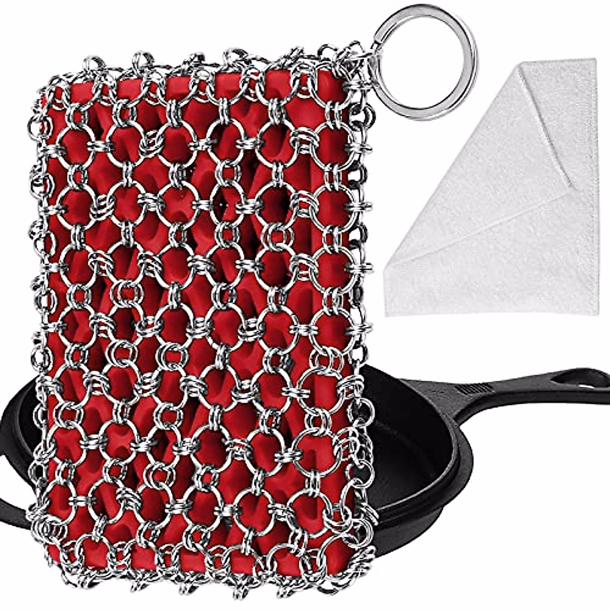 Herda 316L Cast Iron Scrubber, Skillet Chainmail Scrubber for Cast Iron Pan - Chain Mail Scrubber Cast Iron Sponge - Metal Scrubber Cast Iron Skillet Cleaner, Wok, Dutch Oven Cleaning Chain Scrubber