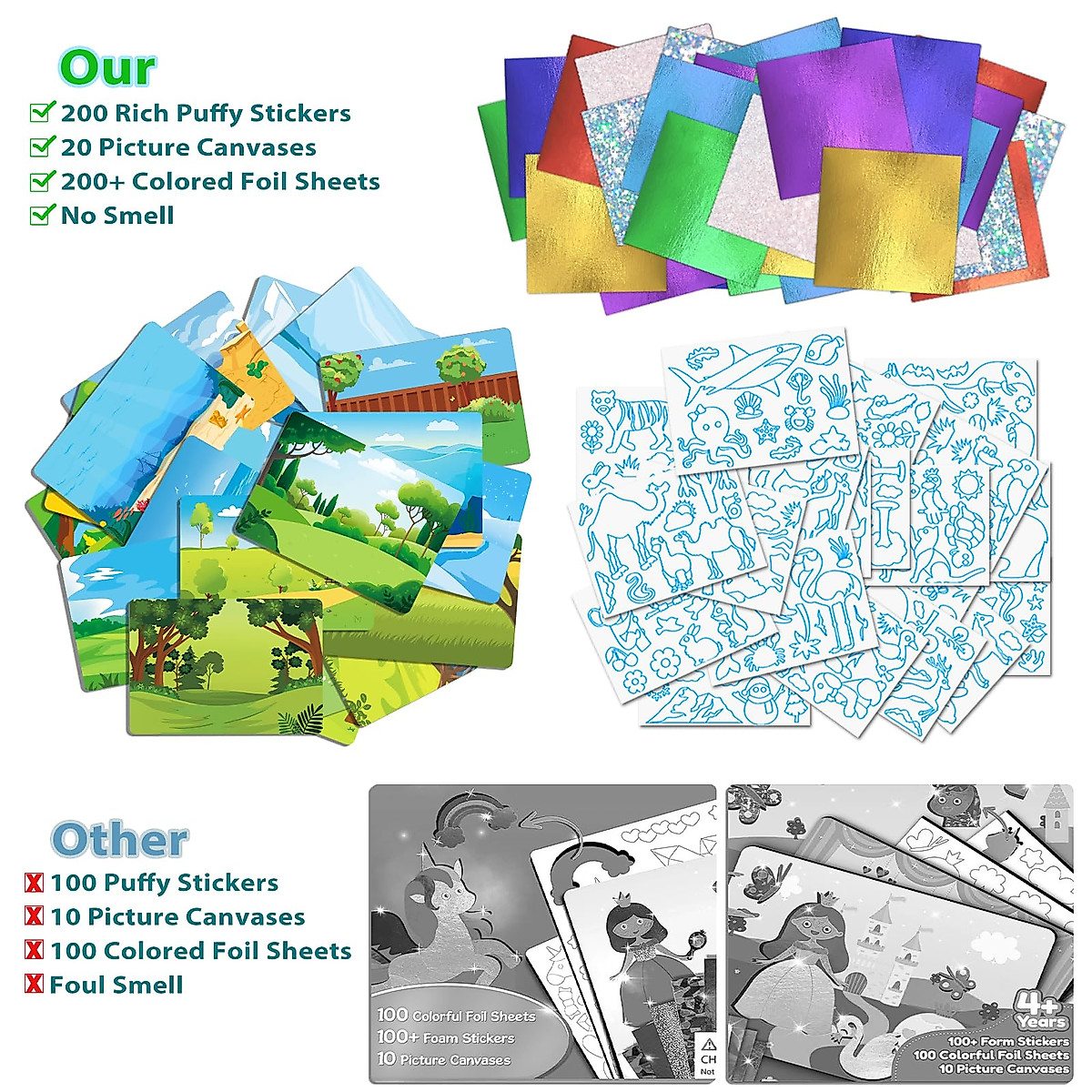 SOOVSY 200 Sheets Animals Foil Art Fun Kit for Kids, Foil Art for Kids Crafts Kit DIY Creative Activity Birthday Christmas Gift Travel Toys for 4 5 6 7 8 9 Years Old Kids Girls Boys Arts & Crafts