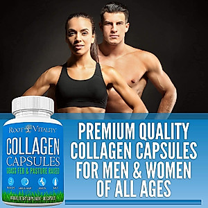 Root Vitality Collagen Peptides Capsules - Grass-Fed, Pasture-Raised Hydrolyzed Protein Supplement for Skin, Hair, & Nails - Non-GMO, Zero Sugar Daily Pills for Men & Women (180 Capsules)
