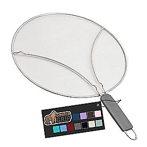 Gorilla Grip Splatter Screen for Frying Pan, Easy Clean Stainless Steel Grease Cover, Stop Hot Oil and Bacon Splash, Cooking Guard for Skillet, Comfortable Handle, Dishwasher Safe, 11.8 Inch, Gray
