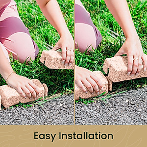 Beuta Landscape Edging | Garden Edging Border | No Dig Faux Stone Bricks for Lawn edging, Flower beds, Pathways & Yards – 4 Packs | Each Pack Has 6 Bricks 48"Lx 4"W x 2.25"H | 12 Spikes | Sandstone